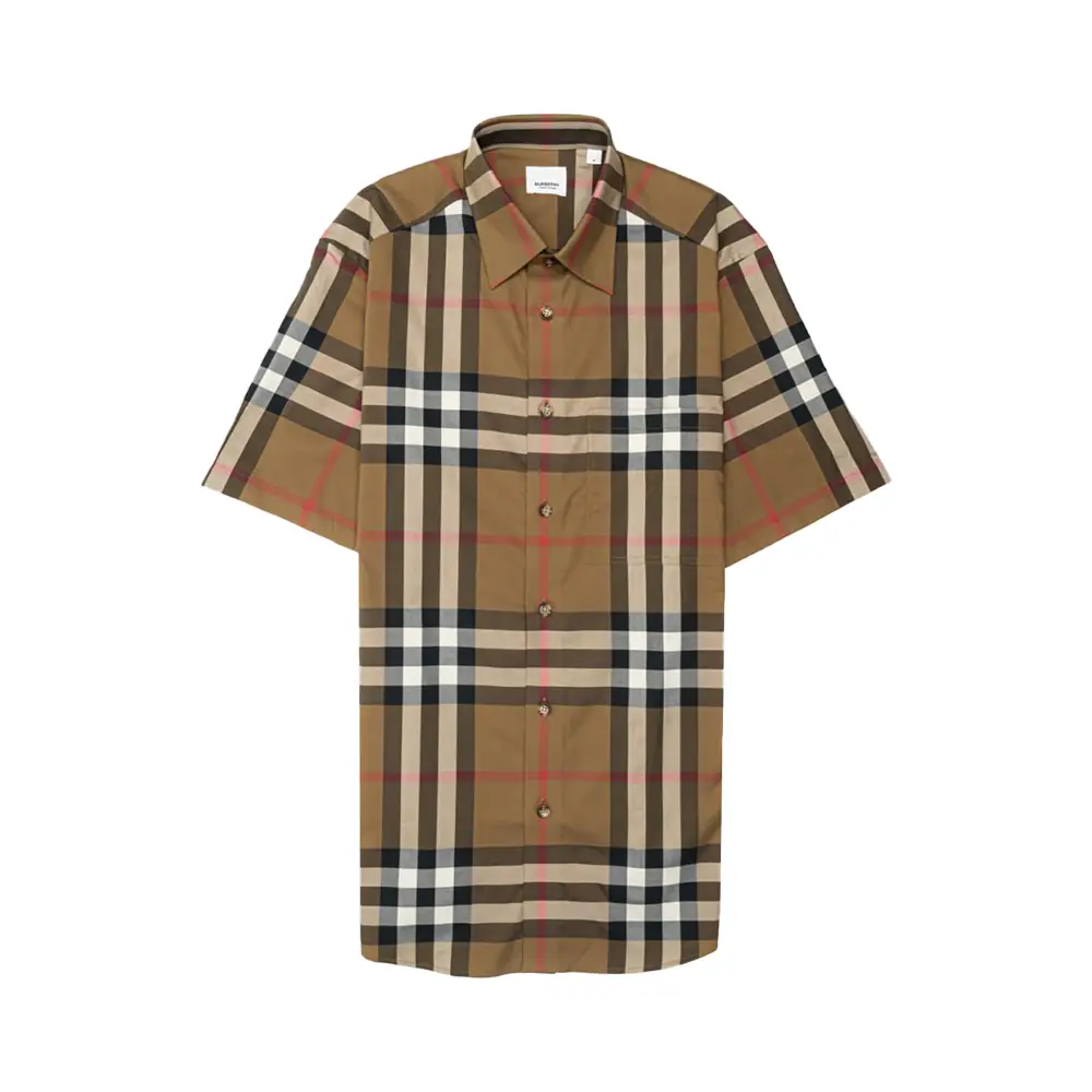 Burberry Claverdon Check Short Sleeve Shirt Taupe Brown Burberry Claverdon Check Short Sleeve Shirt Taupe Brown