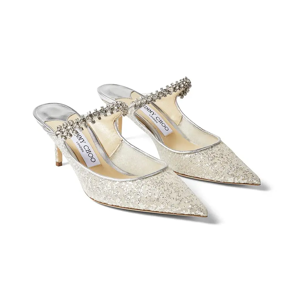 Jimmy Choo Bing 65 Glitter Tulle Crystal Strap Heels Silver Jimmy Choo Bing 65 Glitter Tulle Crystal Strap Heels Silver