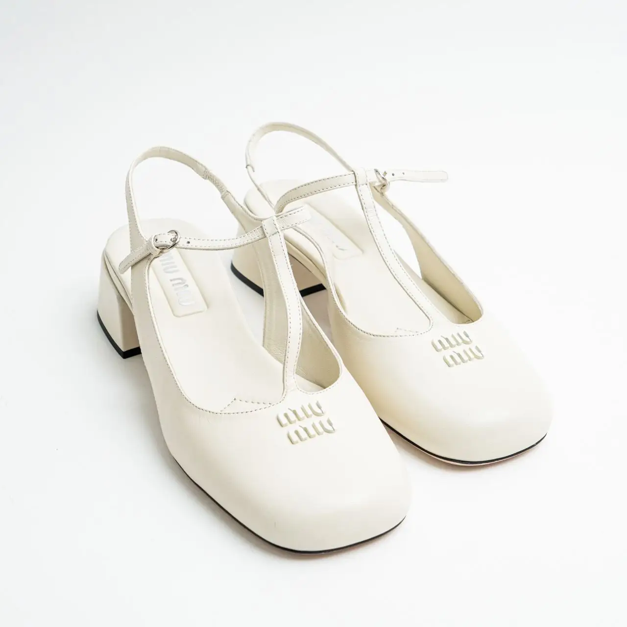 Miu Miu Logo 35 Patent Leather Slingback Pumps White – voilà.id Miu Miu Logo 35 Patent Leather Slingback Pumps White – voilà.id