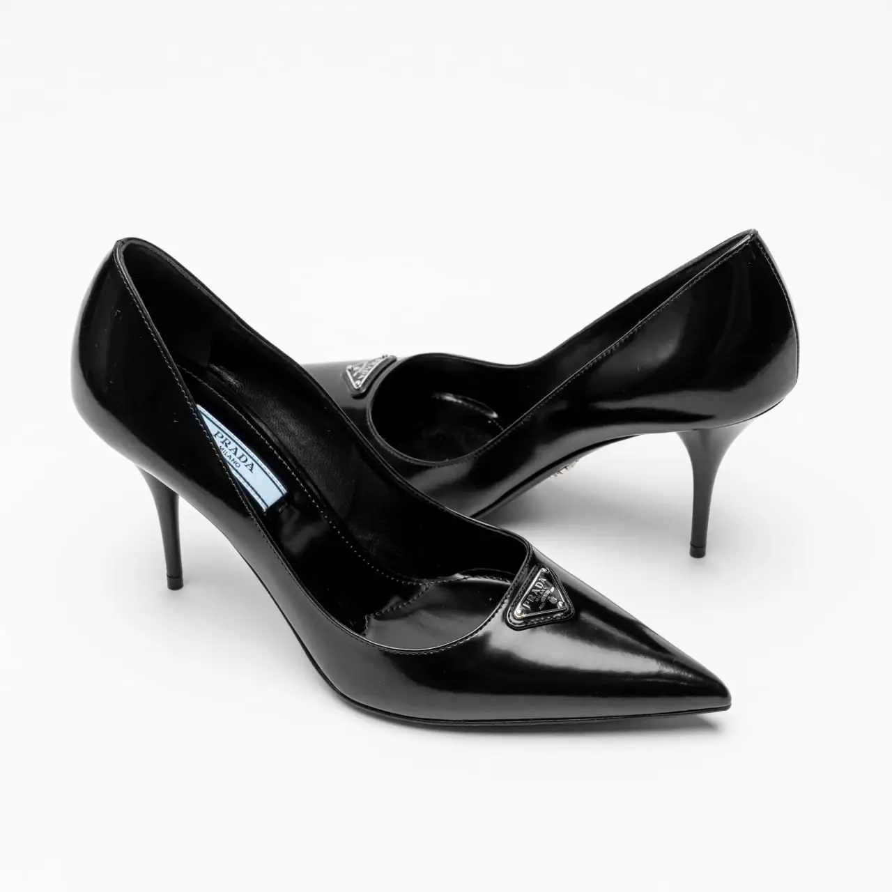 Prada Brushed 85 Triangle Logo Leather Pumps Black – voilà.id Prada Brushed 85 Triangle Logo Leather Pumps Black – voilà.id